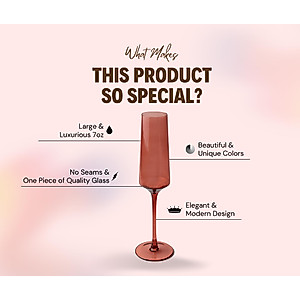 Saludi Colored Champagne Flutes - As Seen on 'Bachelor in Paradise' - 7oz (Set of 6) Stemmed Multi-Color Champagne Glass - Great for All Occasions and Gifts - Luxury, Durable, Hand-Blown