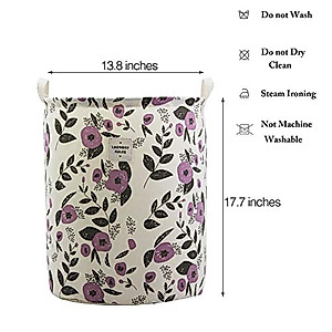 Large Fabric Storage Bins Toys Storage Basket for Baby Nursery, Kids Playroom, Home Organizer, Collapsible Laundry Basket Hamper with Floral Pattern (Purple Flowers)