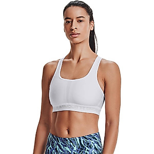 Under Armour Womens Crossback Mid Impact Sports Bra , White (100)/Halo Gray , Medium
