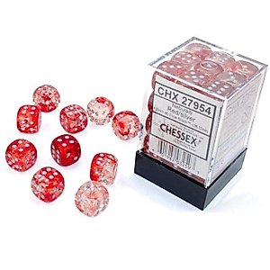 Chessex Nebula 12mm d6 Red/Silver w/Luminary Dice Block (36 dice)