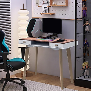 Brefhome Solid Wood Office Desk with 2 Drawers and Opening Storage Cube, Modern Standing Home Computer Desk for Women, 42.5 Inch Sturdy Writing Desk for Small Work Space, Bedroom