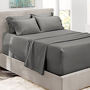Hearth & Harbor Bed Sheets, Luxury Soft 6 Piece Bed Sheet Set Extra Deep Pocket Fitted Sheets Fits Mattress up to 21", Double Brushed Bedding Sheets & Pillowcases, Queen Size, Gray