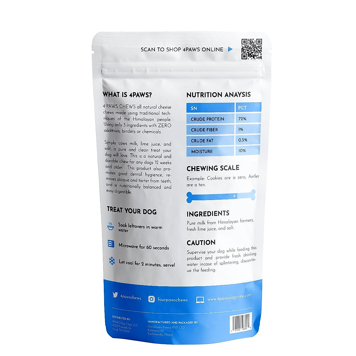 4PAWS Himalayan Yak Cheese Dental Chews | 100% Natural Dog Chews | Lactose Free, Gluten Free | Long-Lasting Dog Treats (5 Small Chews)