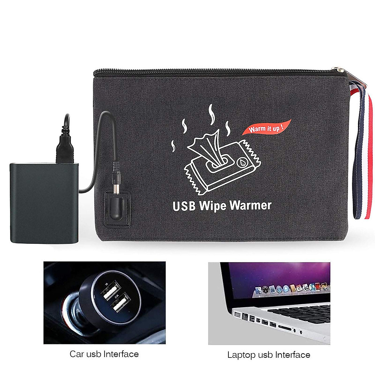 USB Baby Wipe Warmer, Razzil 5V Portable USB Baby Infant Wet Wipes Warmer Bag for Travel and On The Go