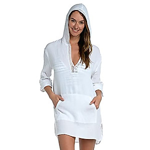 La Blanca Womens Hooded Dress Swimsuit Swimwear Cover Up, White/Seaside Covers, Small US