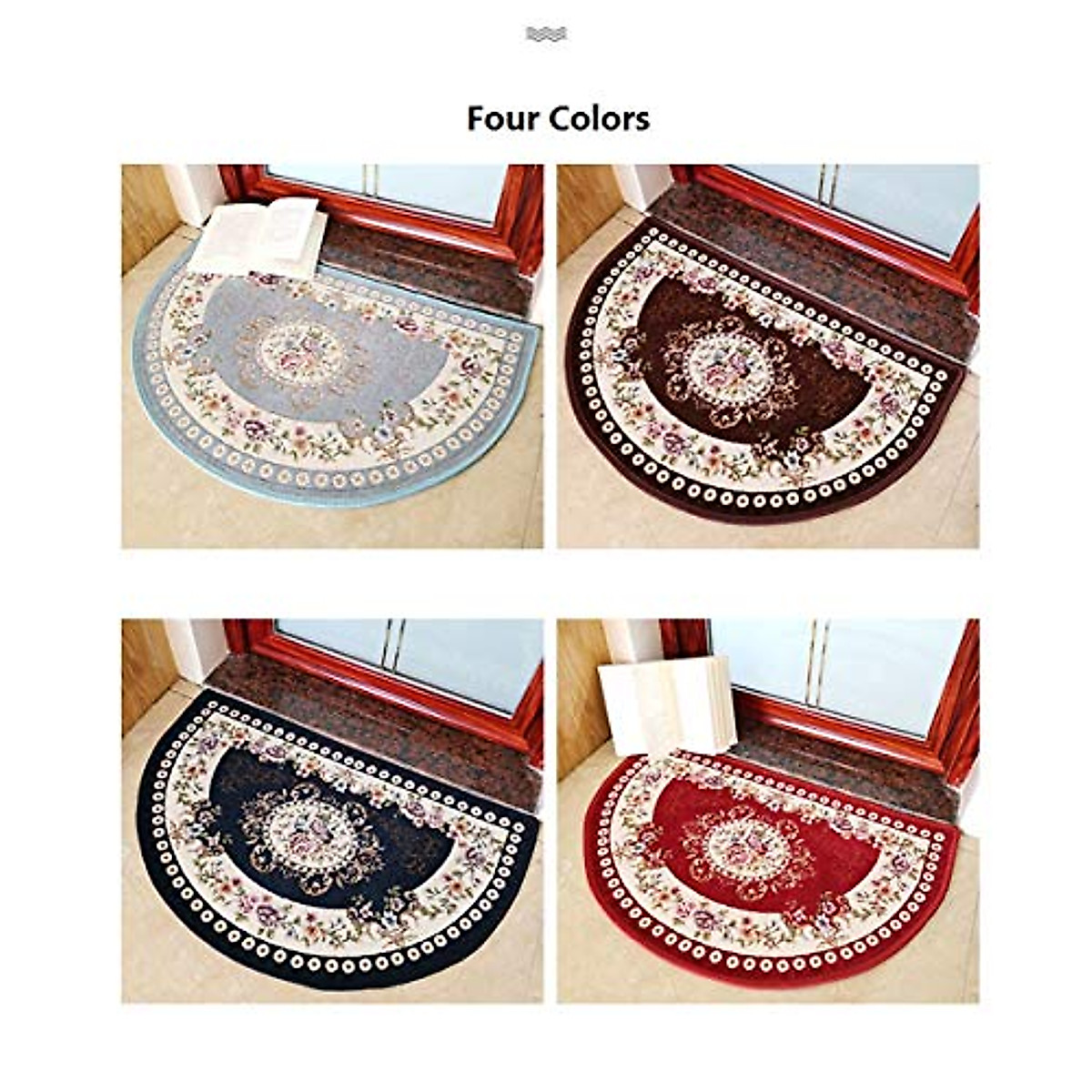 Semi Circle Door Mat, Soft Half Moon Rug, Floral Anti-Slip Carpet for Home Entrance Bedroom Living Room Bathroom Indoor Outdoor, 23.6 x 35.4inch