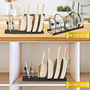 COZIMORE Pots and Pans Organizer,Pan Organizer rack for cabinet, and Rack Organizer with 7 dividers,Dish Rack for Cabinets, Lid Organizer, Cabinet Organizer BLACK