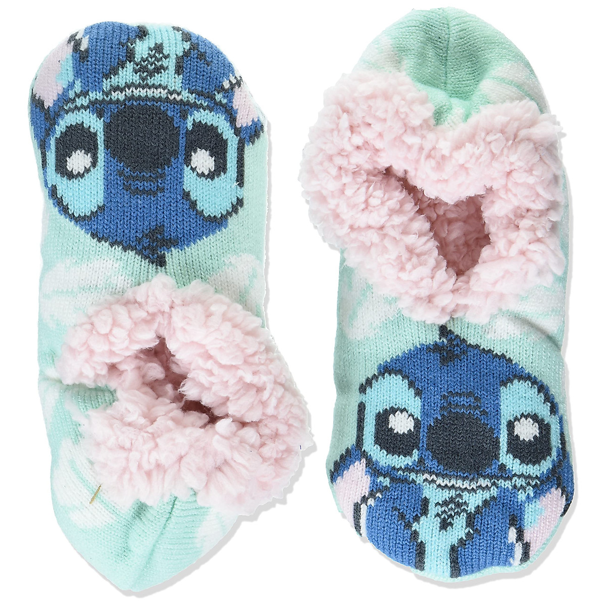 Disney womens Disney Lilo & Stitch Teddy Faux fur Slipper Sock, Blue Aqua, Fits Sock Size 9-11 Fits Shoe Size 4-10.5 US
