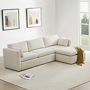 CHITA Oversized Modular Sectional Fabric Sofa Set, FSC Certified Extra Large L Shaped Couch Reversible Chaise Modular Sectional Couch, 112 inch Width,4 Seat Modular Sofa with Storage Ottoman, Linen