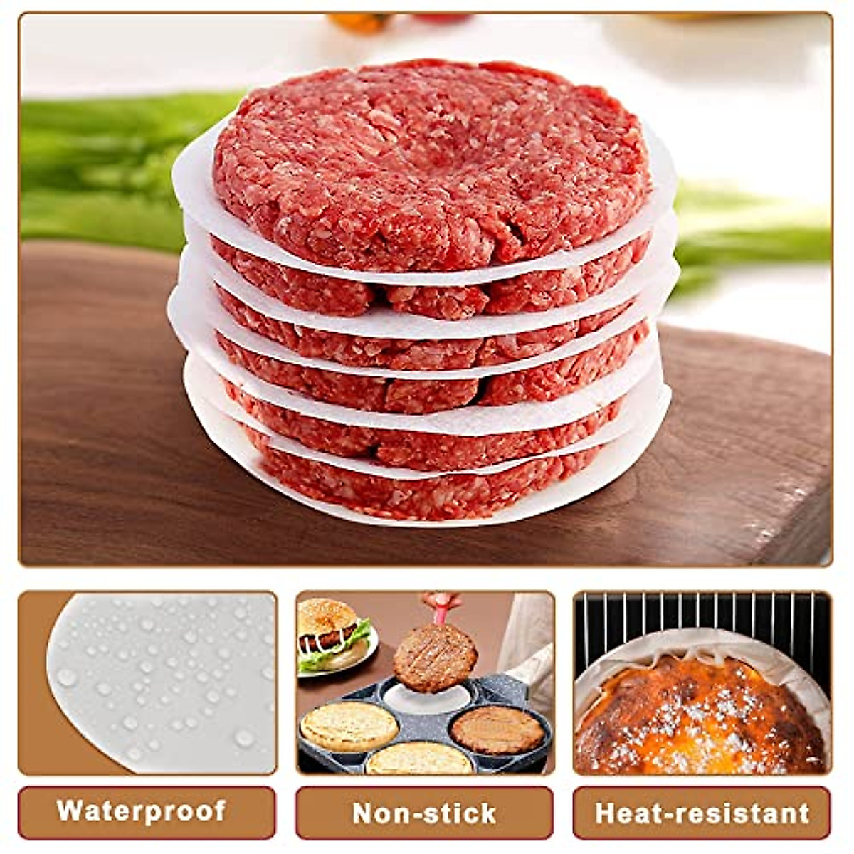 Leonyo 2 Pack Hamburger Press Patty Maker with 240Pcs Wax Patty Papers, 4.6" Aluminum Non-Stick Burger Patty Press Mold, Griddle Round Hamburger Patty Maker for Beef Veggie BBQ Grilling, Silver