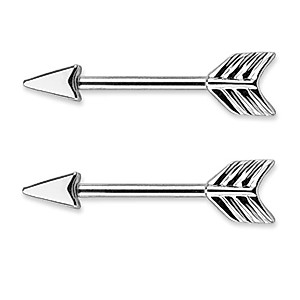Pair 14g 1/2" (12mm) Length 316L Surgical Steel Arrow Nipple Rings Barbells