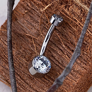 FINE4U Titanium Belly Button Rings 14G 10mm - ASTM F136 Implant Grade Real Titanium Belly Ring, Internally Threaded Hypoallergenic Navel Piercing Jewelry for Gift idea (Clear)