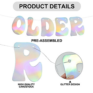 BEISHIDA Iridescent Glitter Older Wiser Hotter Banner -NO DIY - Pre-Strung Birthday Banner Decoration for 40th 50th 60th 70th 80th Women Funny Cute Birthday