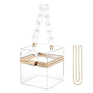 WJCD Cute Clear Acrylic Plastic Neon Hard Frame Party Clutch Purse with Gold Chain Strap (Transparent)
