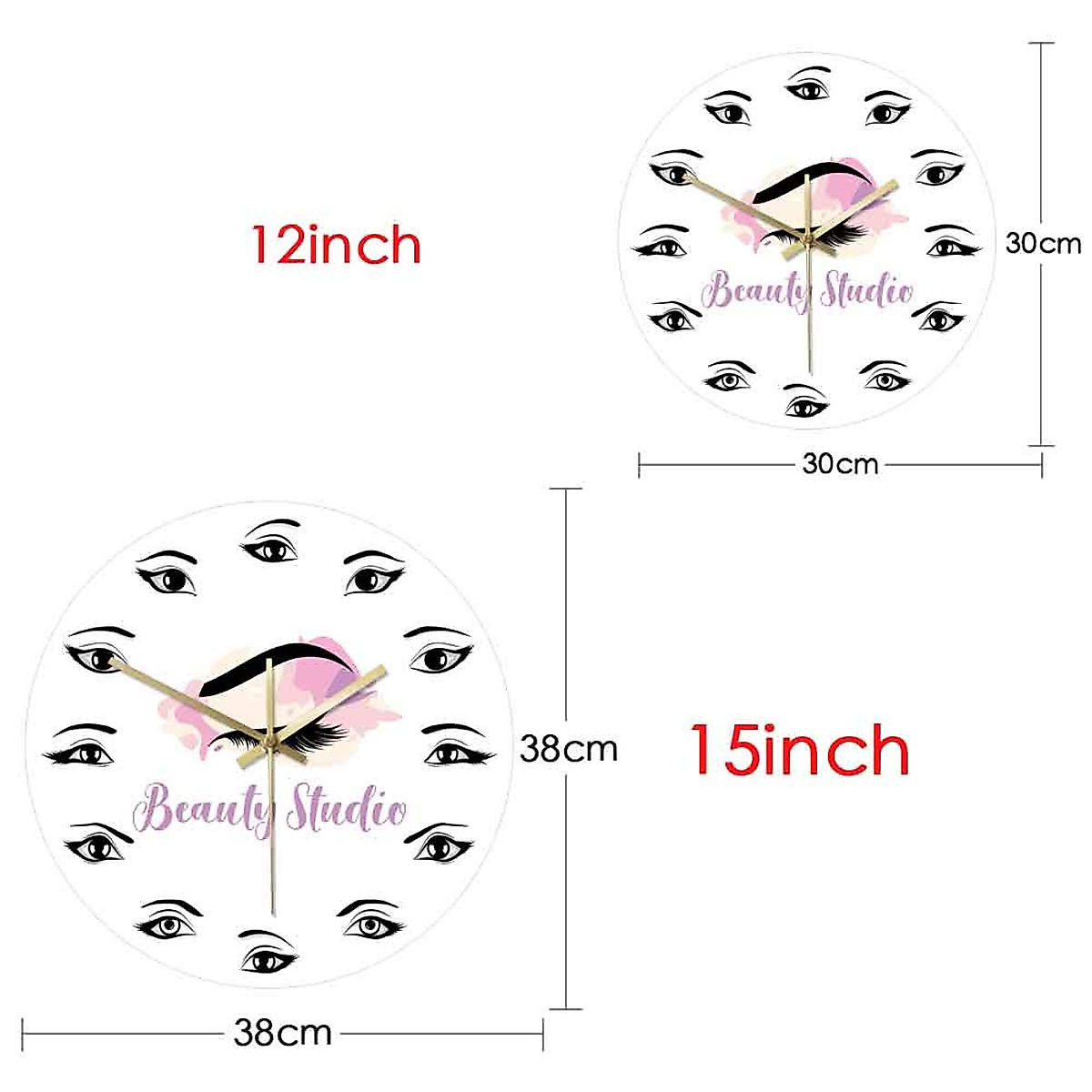 Geek Alerts Mute Quartz Printed Acrylic Wall Hanging Clock Eyelashes Beauty Studio Decor Art Wall Non Ticking Watch Beauty Salon Lash and Brow Groomer Gift (15inch)