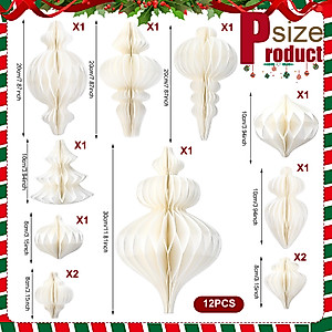 Cinnvoice 12 Pcs Christmas Large White Hanging Honeycomb Balls Jumbo 3D Paper Christmas Tree Ornaments Decorative Lantern Honeycomb Decorations for Holiday Winter Wedding Xmas Party Wonderland Decor