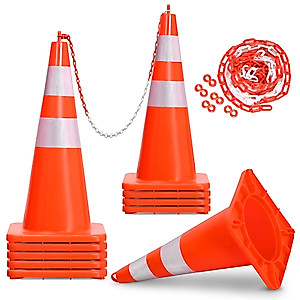YITAHOME Traffic Cones 28 Inch (10 Pack), with 29.5FT Chain and Reflective Collars, PVC Orange Construction Cones, Safety Cones for Parking Lot, Home Road