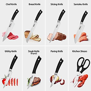 VENZELL 15 pcs Knife Set with Block, Premium Quality High Carbon Stainless Steel Kitchen Knife Set