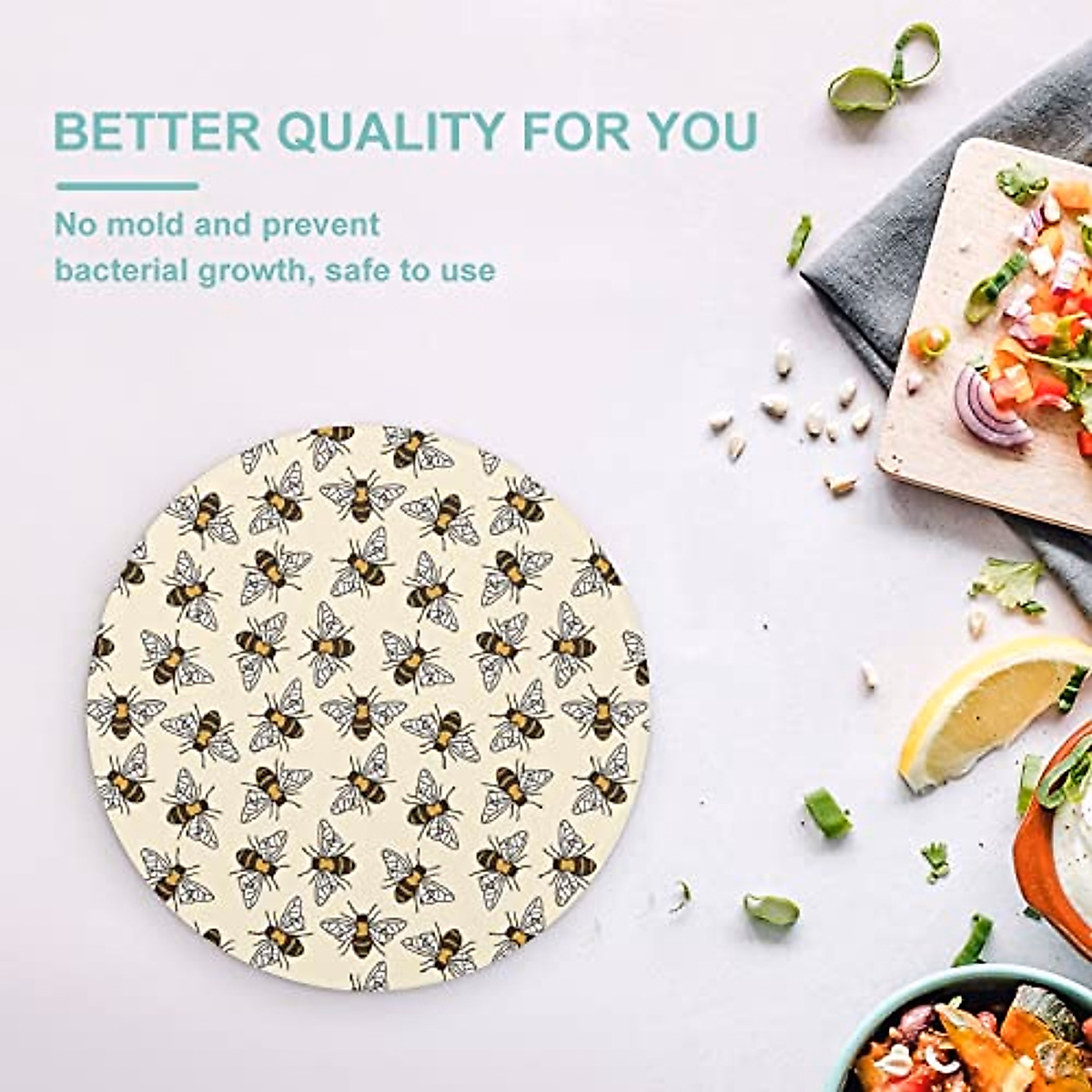 Save The Bees Printed Round Cutting Board Glass Chopping Blocks Mats Food Tray for Home Kitchen Decoration