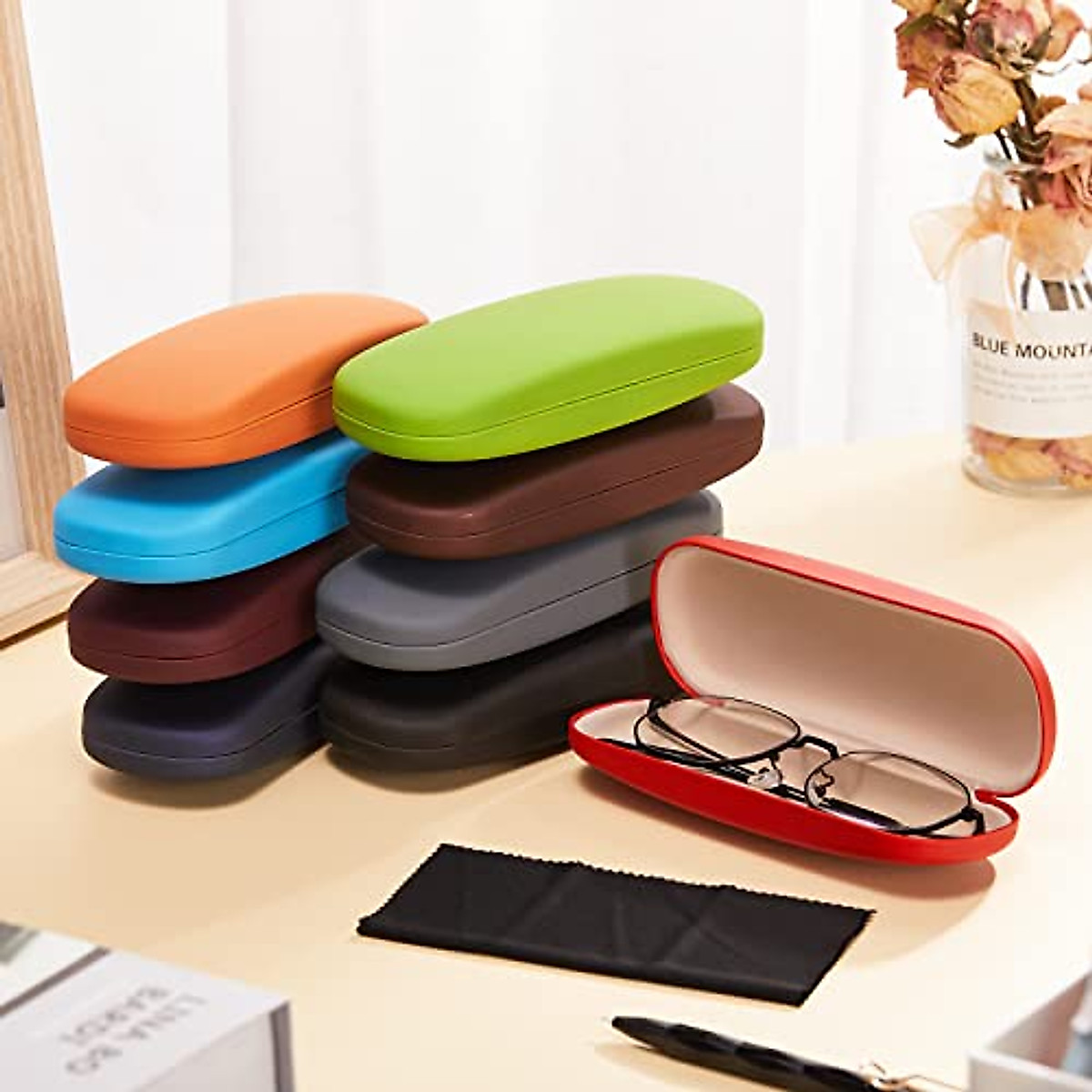Flutesan 9 Pack Hard Shell Eyeglasses Cases Sunglasses Case Eyeglass Case Glasses Case with Eyeglass Cloth for Men Women