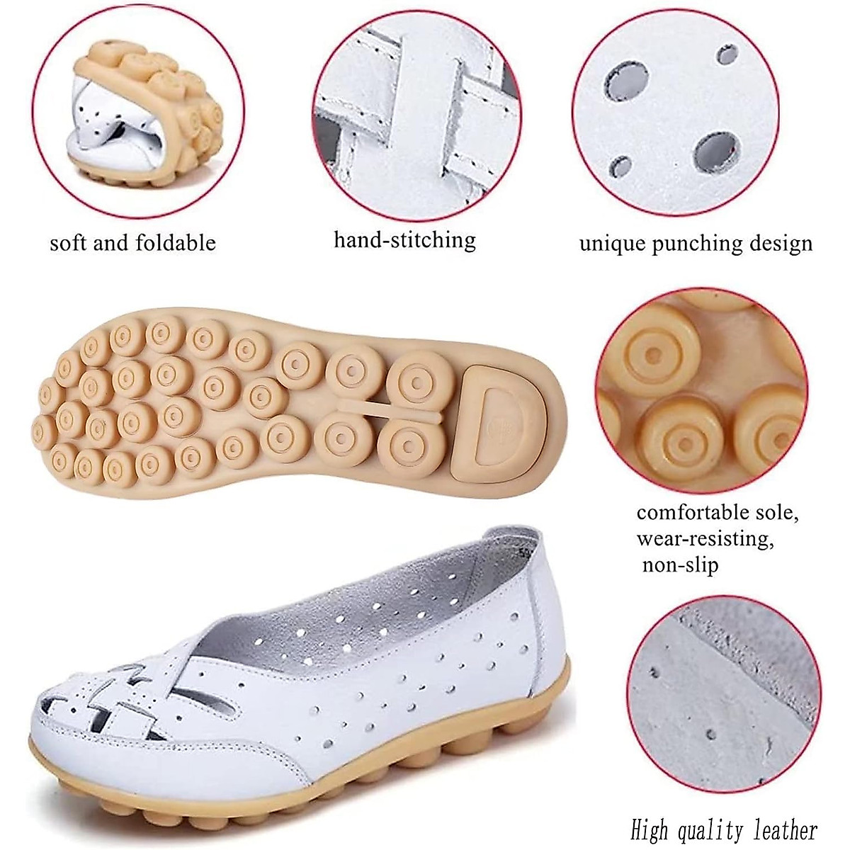 Orthopedic Loafers in Breathable Leather, Jaliane Orthopaedic Loafers in Breathable Leather for Women (White,6.5)