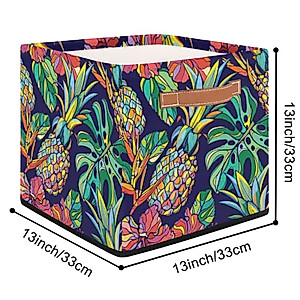 Pineapple Fabric Storage Cubes Rainbow Tropical Collapsible Storage Bins, Storage Boxes for Organizing Storage Baskets with Handles for Shelves, Closet, Toy, Nursery (13x13x13 Inch)