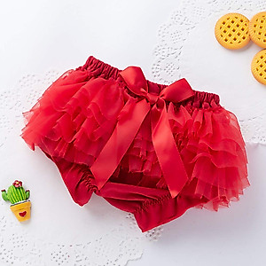 Lucky-BB Baby Girls'Tutu Bloomers Newborn Toddler Cotton Tulle Ruffle Diaper Covers with Bow Red, L-6-12 months