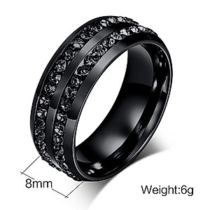 Men's Women's 8MM Wedding Bands Engagement Ring Stainless Steel Channel CZ Promise Rings for Him Black Size 9