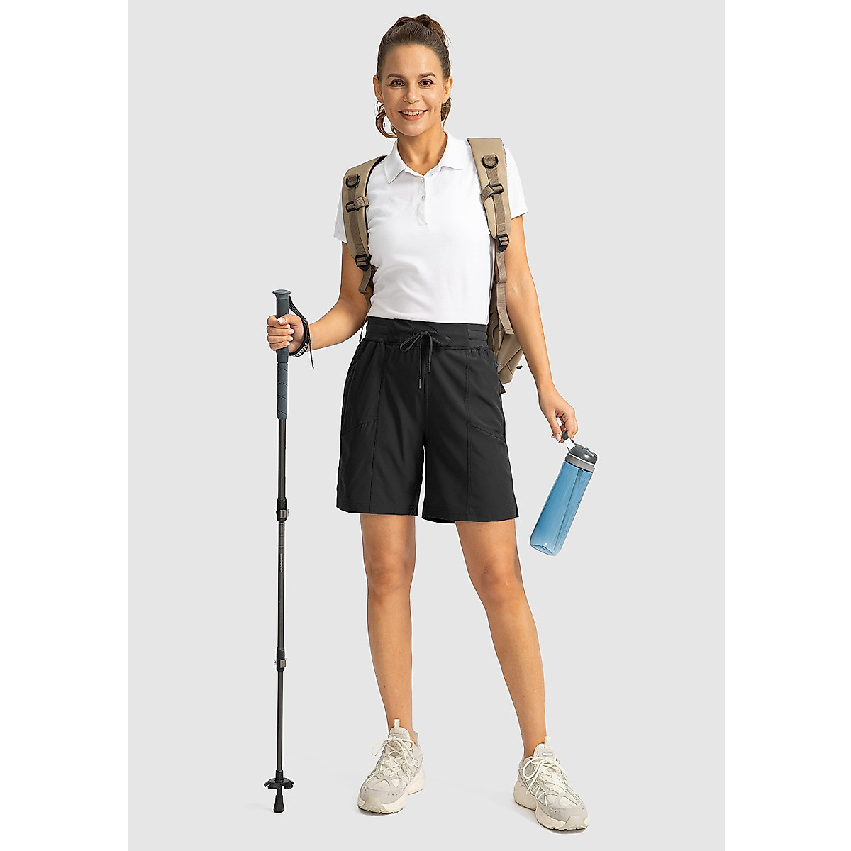 Soothfeel Women's Hiking Cargo Shorts with 4 Pockets 7 Inch Long Quick Dry Athletic Golf Shorts for Women Casual Summer (Black, XL)