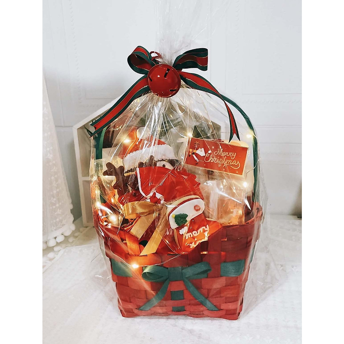 LWNIP 20 Pcs Clear Basket Bags, 22 x 28 Inches 2.3 Mils Thick Cellophane Wrap Bags for Baskets and Gifts, Ribbon Included