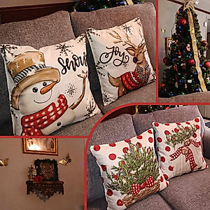 LITIVY Christmas Decor Pillow Covers Set of 4 Decorative Throw Pillowcase for Winter Xmas Holiday Home Decor for Sofa Couch (Christmas Tree Snowman Gloves Deer) (18"x18", Red)