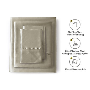 Lanest Housing Silk Satin Sheets, 4-Piece Full Size Satin Bed Sheet Set with Deep Pockets, Cooling Soft and Hypoallergenic Satin Sheets Full - Taupe