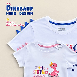 WAWSAM Big Brother Little Sister Matching Outfits Dinosaur Sibling Shirts Set Gift, White, 3T(Kid)/0-3M(Baby NB)