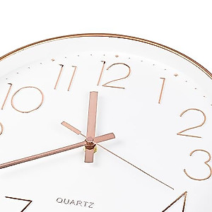 Yoiolclc Wall Clock Battery Operated Non-Ticking Modern Analog Wall Clocks for Living Room, Kitchen, School (12Inch, Rose Gold)