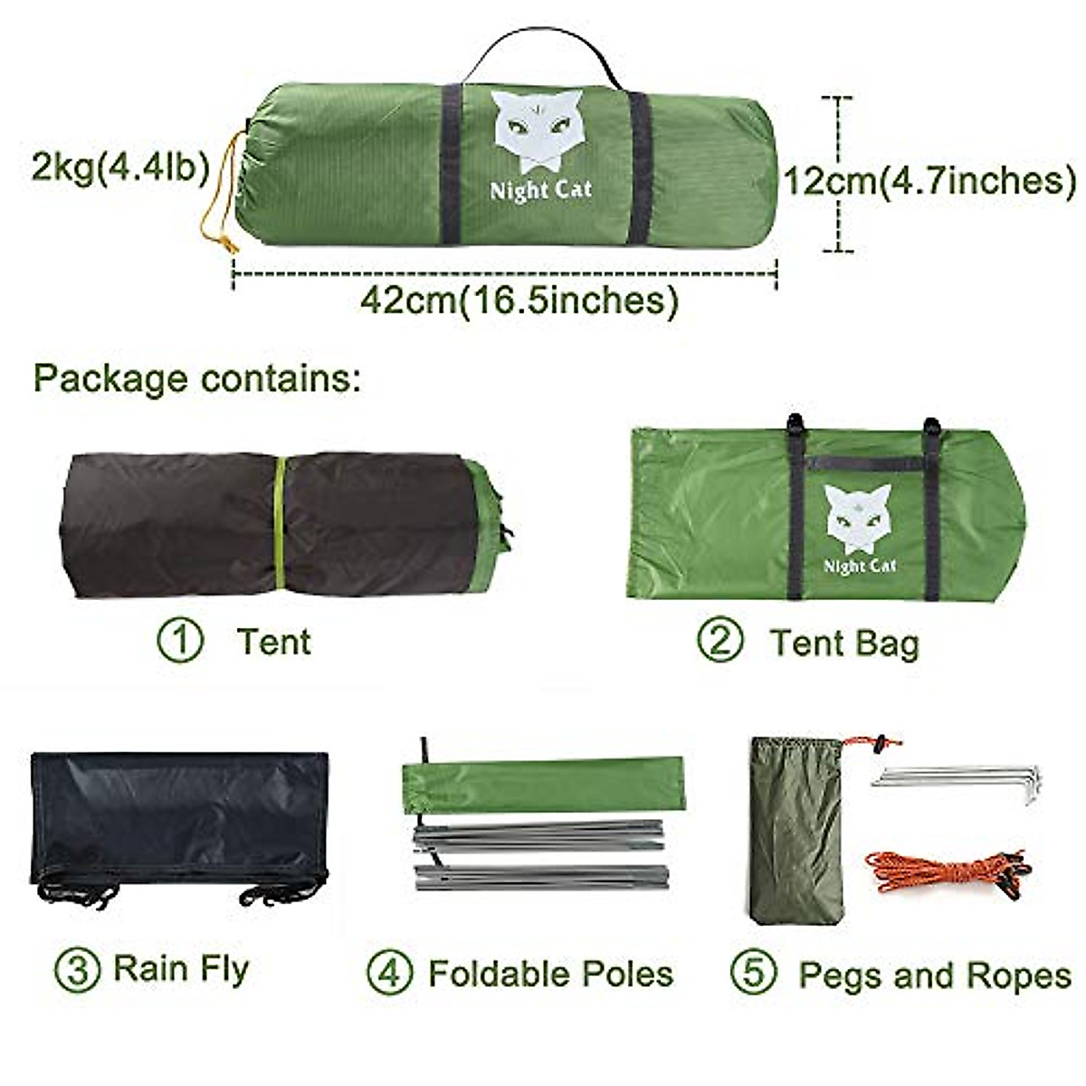 Night Cat Backpacking Tent for 1 2 People Camping Tent for Adults Scouts Kids Waterproof Roomy Lightweight Compact with Carrying Bag