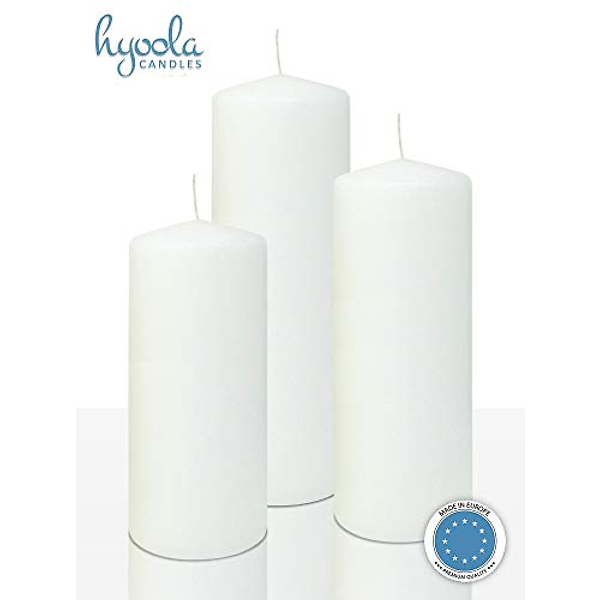HYOOLA White Pillar Candles 3x7 Inch - Unscented Pillar Candles - 6-Pack - European Made
