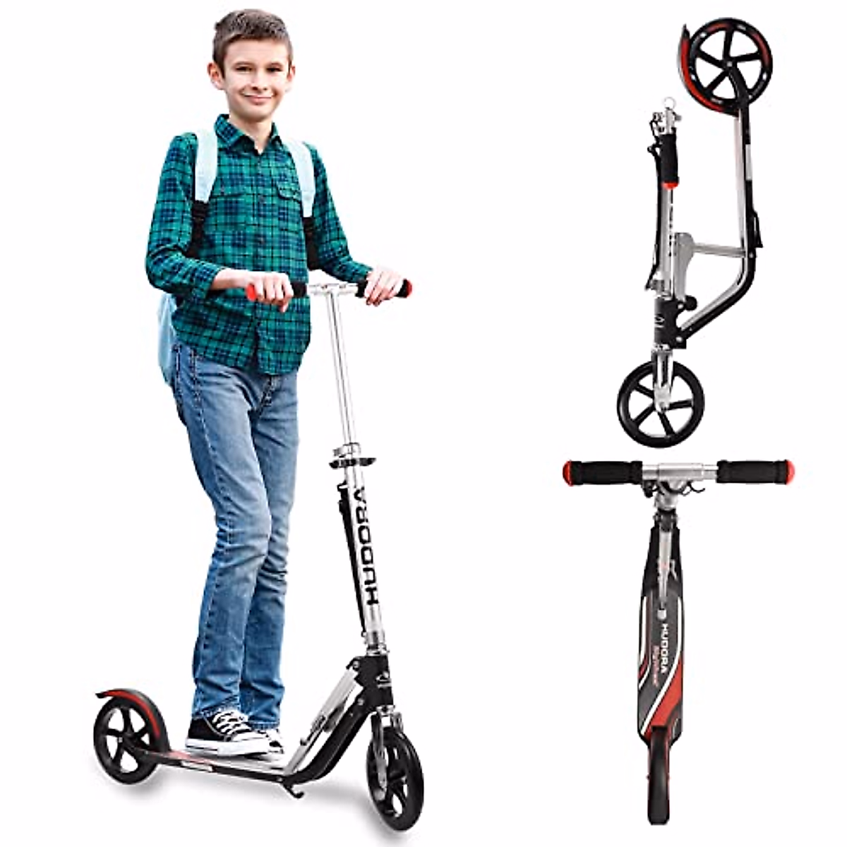 HUDORA Scooter with Big Wheels, Lightweight Durable All-Aluminum Frame for Kids 8 Years and Up, Teens 12 Years and Up, Adult
