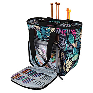 Coopay Crochet Bag Yarn Storage Knitting Tote, Traveling Craft Tote Organizer Knitting Bags for Crochet Hooks, Knitting Needles, Skein, Diamond Painting, Knitting & Crochet Supplies (Forest Green)