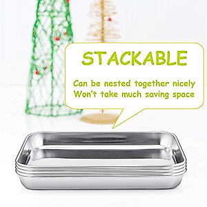 E-far Stainless Steel Kids Plates, 4 Pieces Mini Metal Dinner Dish Set for Kids Toddler Child, 7.3” x 5.3” x 0.75”, Non-Toxic & & Dishwasher Safe, Great for Self-Feeding/Picnic/Outdoor Camping