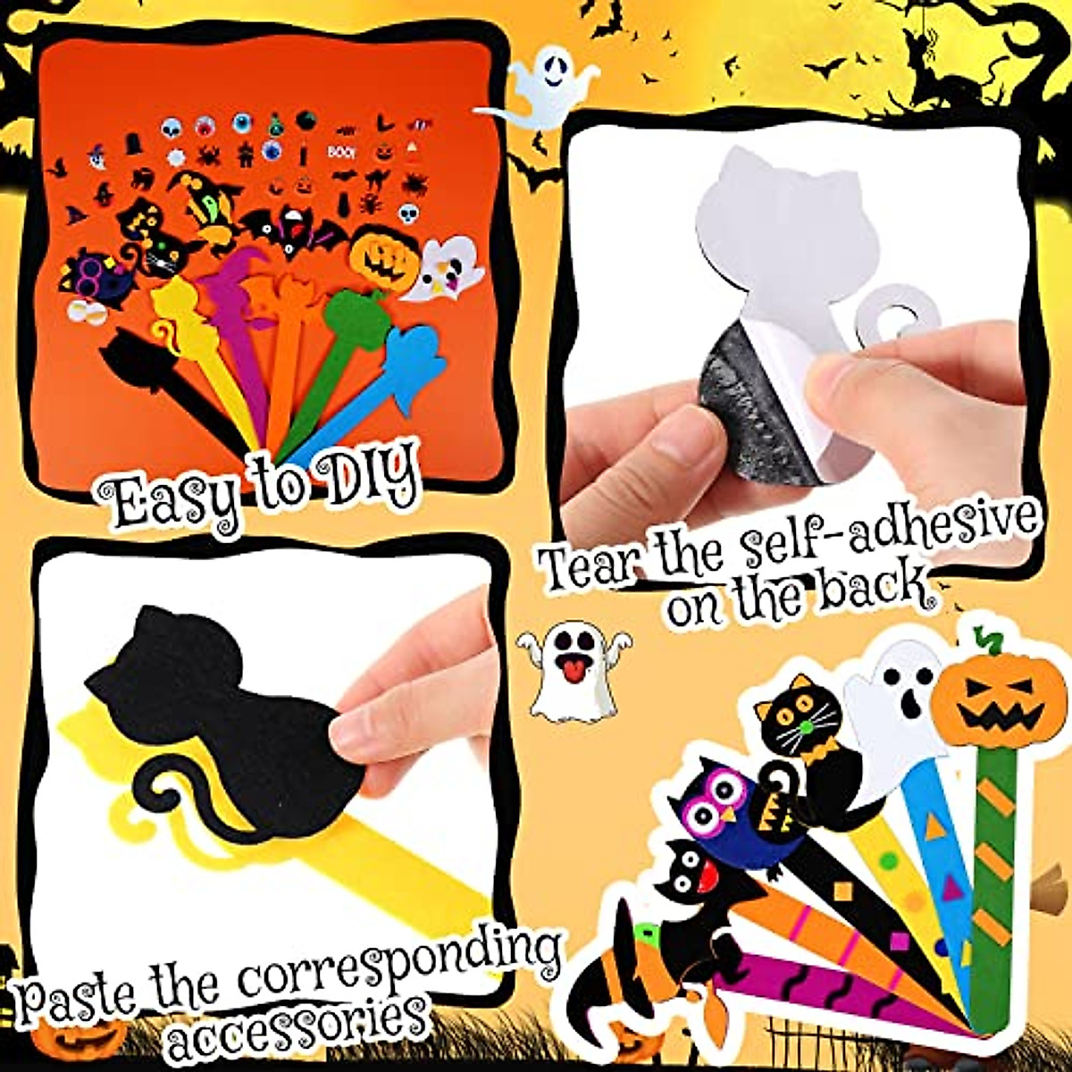 24 Pcs Halloween Bookmark Crafts for Kids Bulk Craft Kit Halloween Bookmarks Pumpkin Witch Owl Bat Ghost Cat for Boys Girls Classroom Rewards Holiday Halloween Party Supplies Trick or Treat Prizes