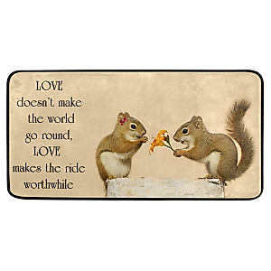Fall Theme Squirrel Absorbent Kitchen Rugs Mat Non-Slip 39x20 Inch,Autumn Inspirational Quote Doormat Runner Rectangle Soft Floor Mat for Parlor Bathroom Home Decor