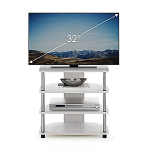 Furinno Econ Easy Assembly 4-Tier Petite Entertainment Center TV Stand for TV up to 25 Inch with Stainless Steel Tubes, White Oak/Chrome