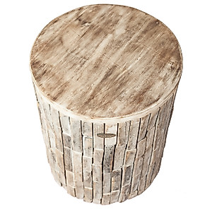 Patio Sense 62420 Elyse Round Rustic Garden Stool Wood Outdoor Seating & End Table Portable Adaptable Outdoor Furniture Ideal for Entertaining, Gardening & Decor - Seasoned Patina Finish