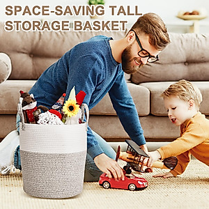 Tanlade 4 Pcs Blanket Basket Tall Woven Rope Laundry Basket 13.7 x 15.7 Inch Baby Nursery Laundry Hamper with Handle for Clothes Towels Toys Storage Hamper Basket for Bathroom Living Room (Brown)