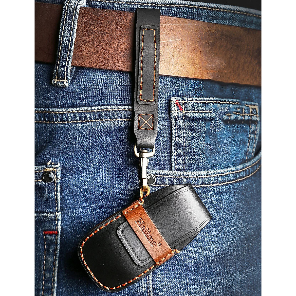 ontto 6-button Key Fob Cover for Volvo Premium Leather Key Protector Black