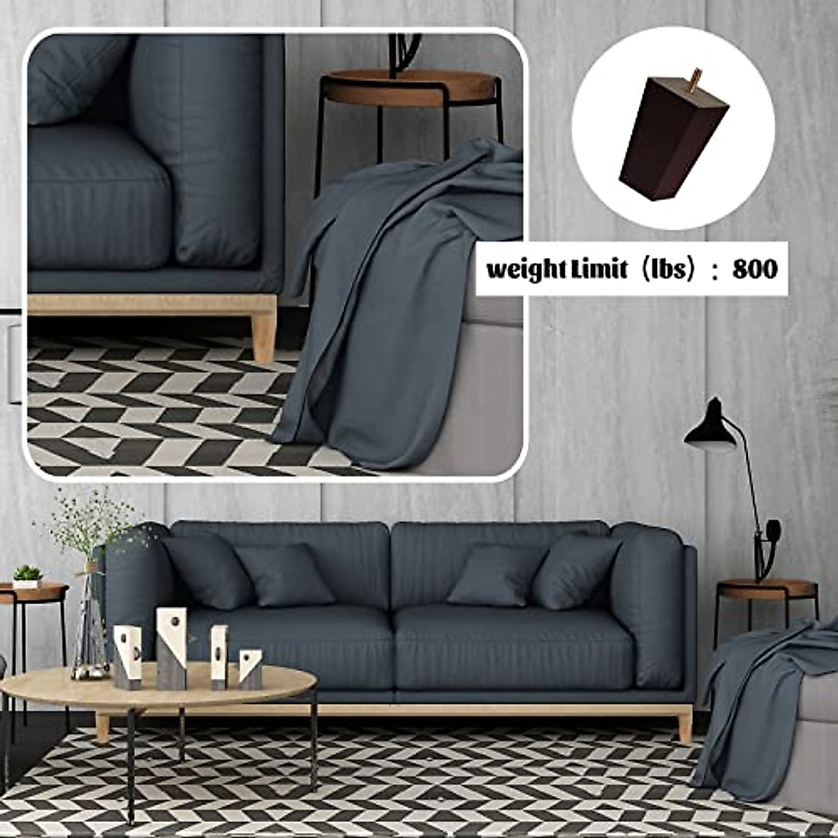 Txcucc Sofa Legs Square Bed Feet 2 inch Wood Replacement Leg for Furniture Set of 8, Dark Brown…