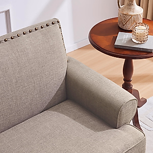 HUIMO 62'' Loveseat Sofa, Mid Century Modern Sofa Couches for Living Room, Upholsteded Love Seats Furniture with Rivet Sturdy Loveseat Couch for Small Space, Bedroom, Apt, Bear 500lbs(Brown)