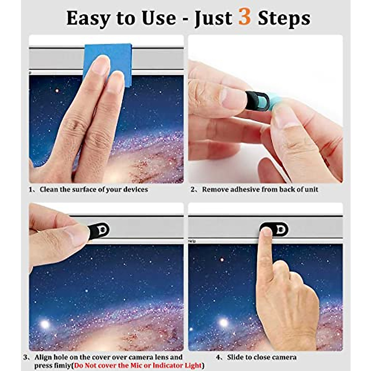 Webcam Cover (3 Pack), Yilador 0.03 inch Ultra Thin Laptop Camera Cover Slide for iPhone iPad MacBook Pro Computer iMac Cell Phone PC Accessories Camera Blocker Slider, Great for Privacy - Black