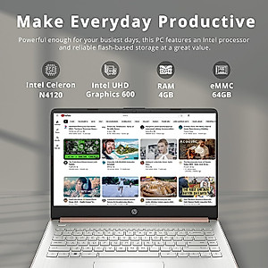 HP Premium Stream 14" HD BrightView Laptop, Intel Celeron N4120, 4GB RAM, 64GB eMMC, Intel UHD Graphics, HD Webcam, 1 Year Office 365, Bluetooth, WiFi, HDMI, Win 11s, Gold, 32GB Hotface USB Card