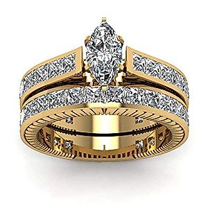 TWO RINGS His Hers Wedding Ring Sets Couples Rings Women's 10k Yellow Gold Filled White CZ Wedding Engagement Ring Bridal Sets & Men's Titanium Wedding Band